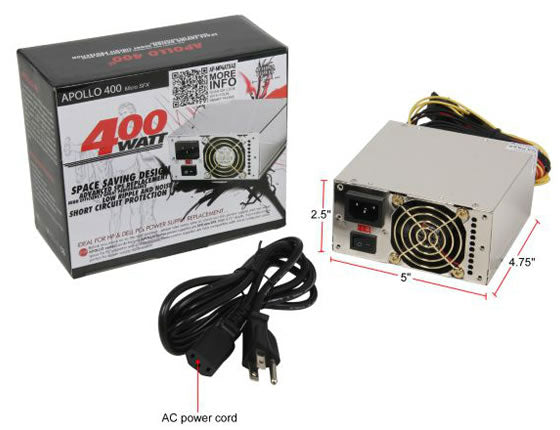Athena Power AP-MP4ATX40 Apollo 400W ATX12V / MicroATX / SFX12V v 2.2 ...